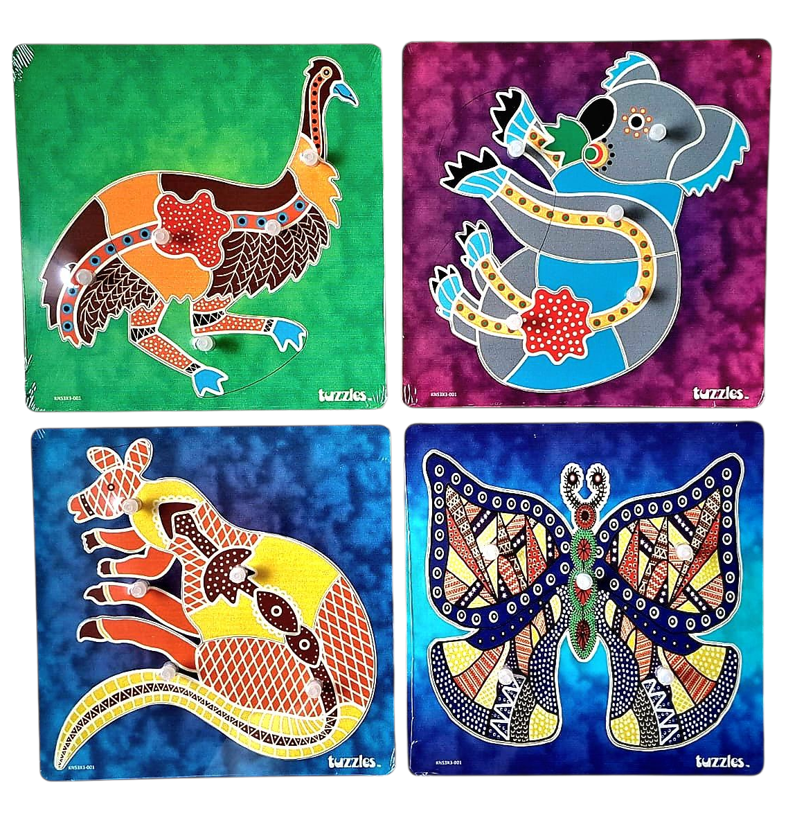 Indigenous Art Wooden Animal Puzzles – 4pc Set – Primary Toys