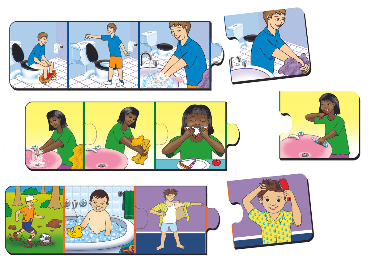 Hygiene Sequence Puzzles Set of 3 with Storage Tray – Primary Toys
